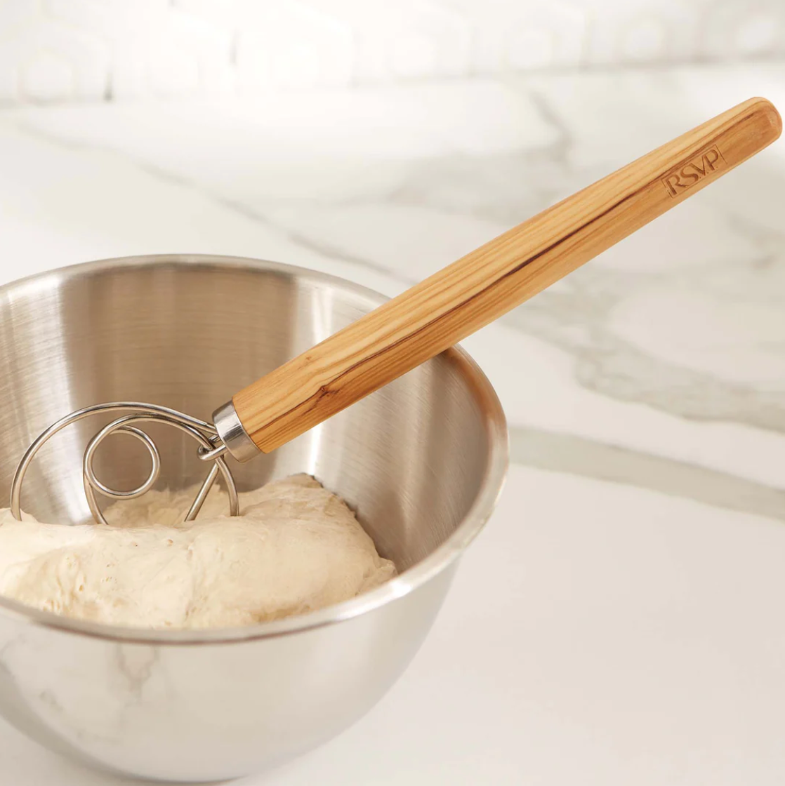 Olive Wood Swedish Dough Whisk – i Leoni